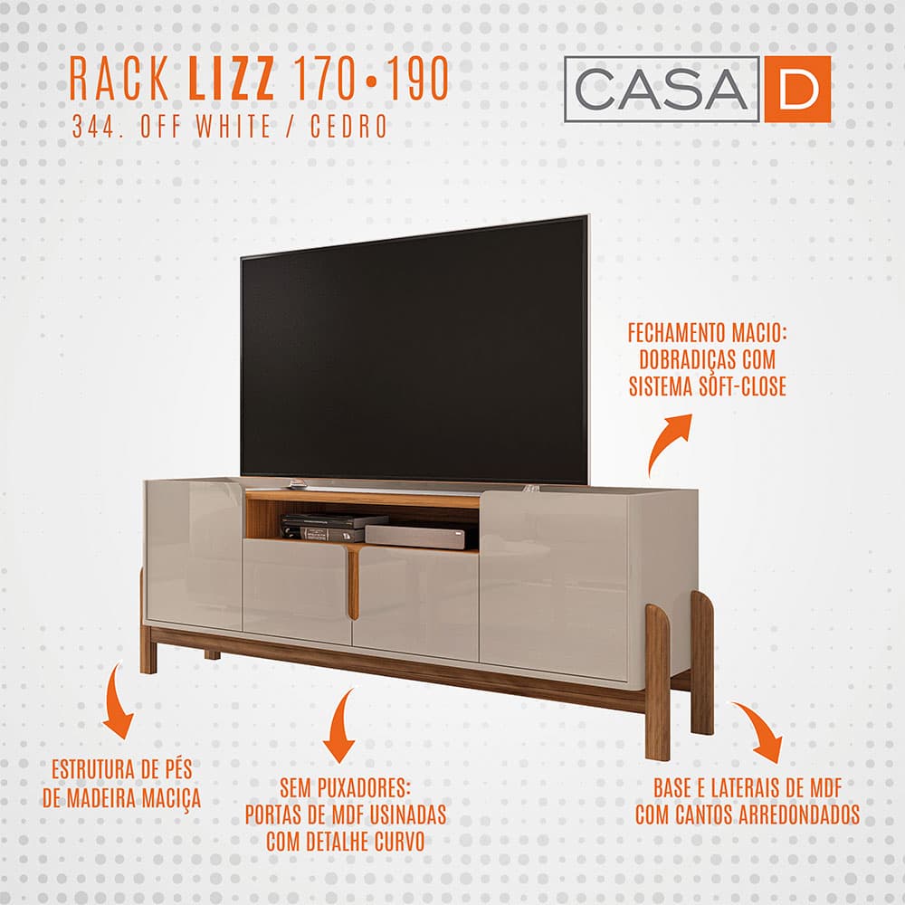 Rack Lizz 4 PT Off White e Cedro 190 cm